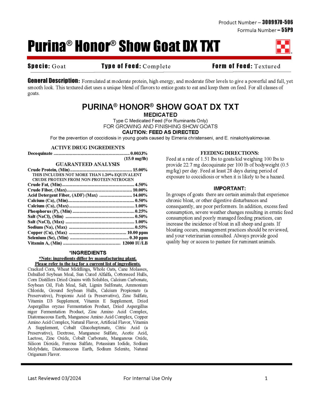 Purina Honor Show Goat DX 55P9 - 50lb – Argyle Feed Store